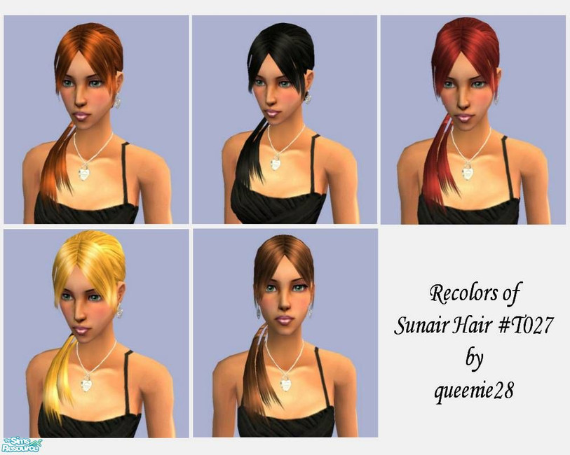 The Sims Resource - Recolors of Sunair Hair T027