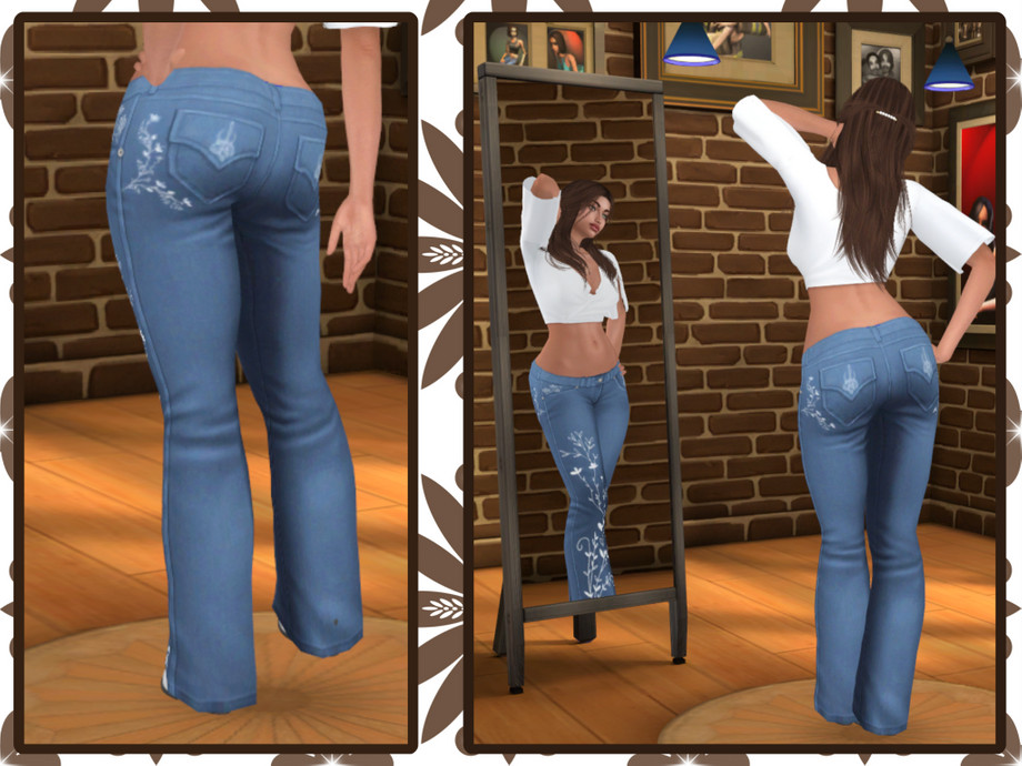 The Sims Resource | White Floral Trellis Bootcut Jeans