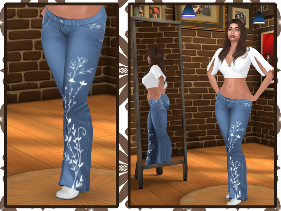 The Sims Resource | White Floral Trellis Bootcut Jeans