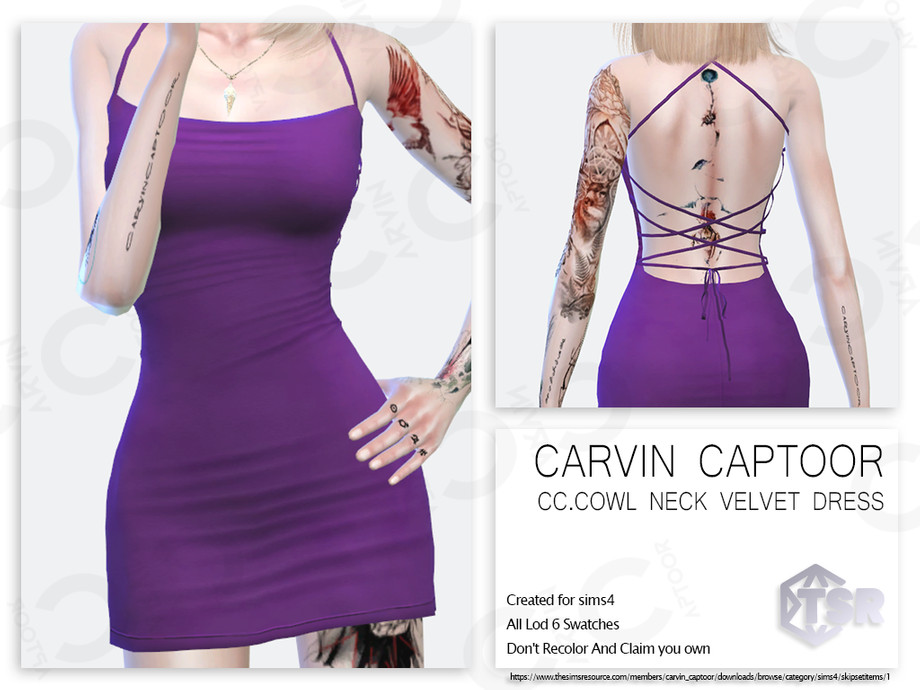 The Sims Resource | CC.Cowl Neck Velvet Dress