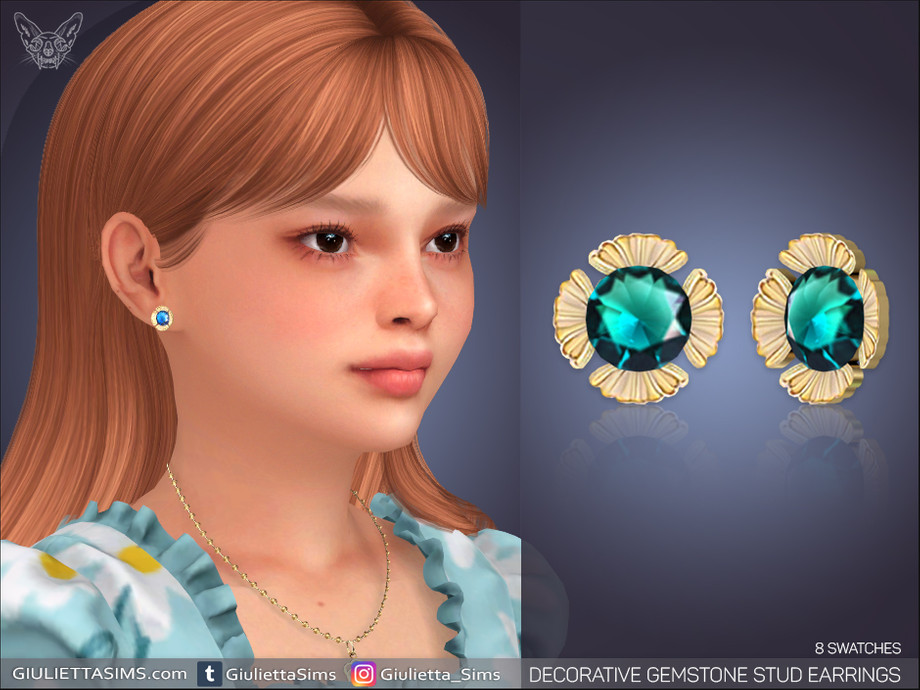 The Sims Resource | Decorative Gemstone Stud Earrings For Kids