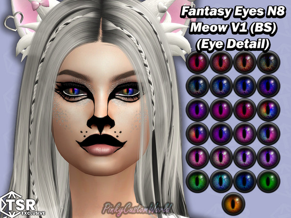 The Sims Resource | Fantasy Eyes N8 - Meow V1 Black Sclera (Eye Detail)