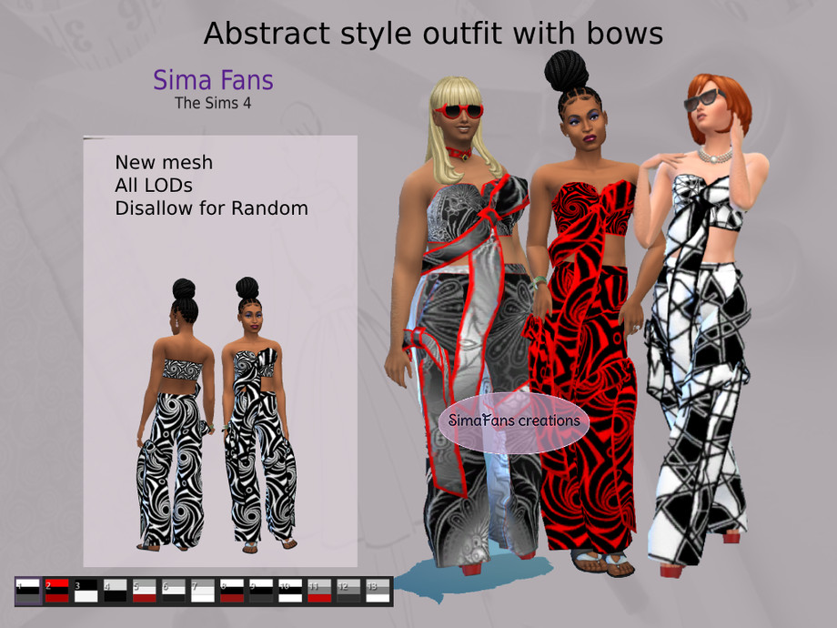 The Sims Resource | Abstract style outfit with bows by SimaFans
