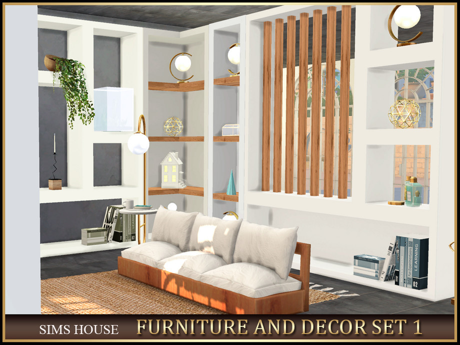 The Sims Resource | [Sims House]MIRROR CABINET PARTITION WITH WOODEN SLATS. SET OF FURNITURE AND ...