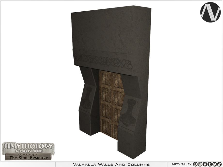 The Sims Resource | SIMythology | Valhalla Stone Wall With Doors