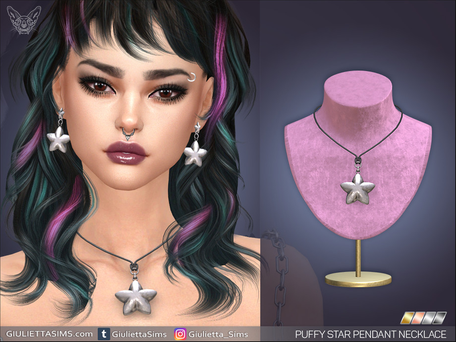 The Sims Resource | Puffed Star Pendant Cord Choker