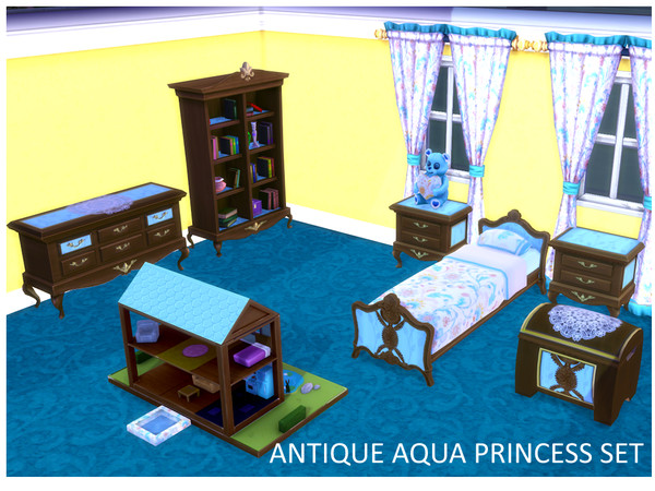 The Sims Resource - Antique Aqua Princess Bed