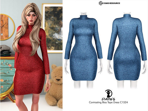 The Sims Resource | Contrasting Bias Tape Dress C1524
