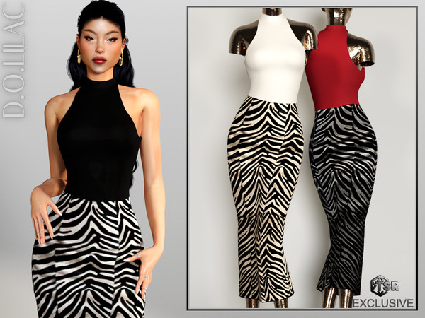 The Sims Resource | Halter Neck Zebra Print Dress DO0681