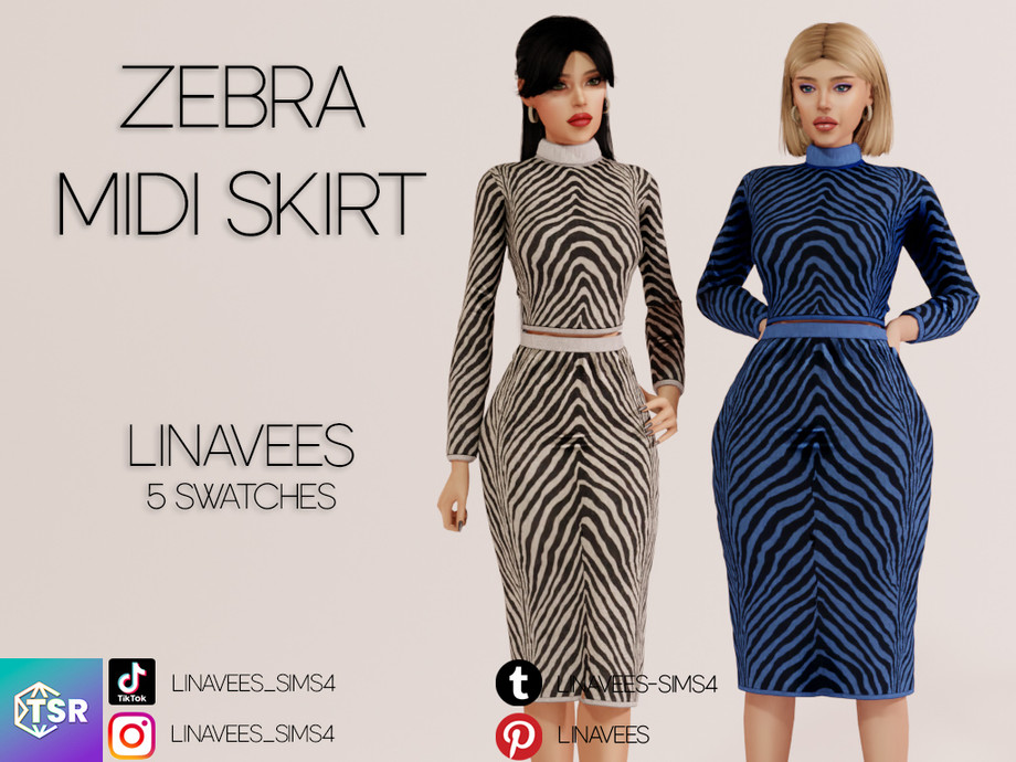 The Sims Resource | RORY - ZEBRA MIDI SKIRT