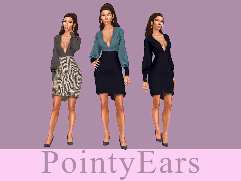 The Sims Resource | Low V-Neck Dress