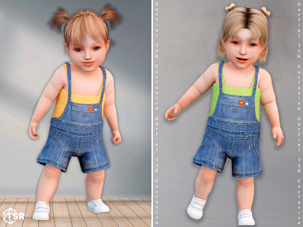 The Sims Resource | Lilia - Denim infant overalls with tank top