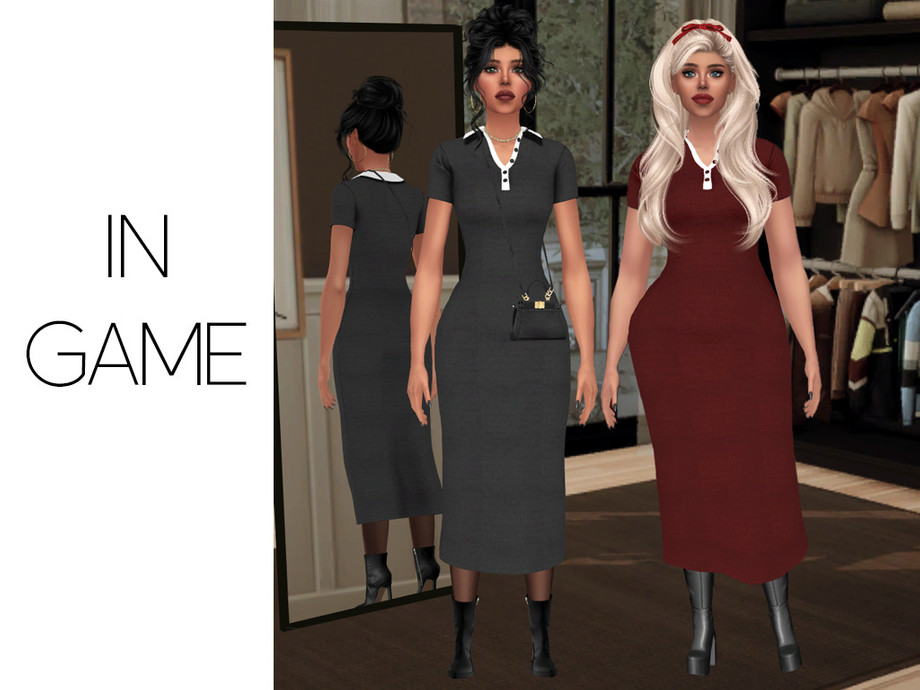 The Sims Resource | MYA - COLLARED CONTRAST MIDI DRESS