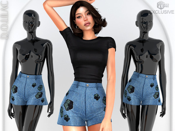 The Sims Resource | Floral Embellished Denim Shorts DO0770
