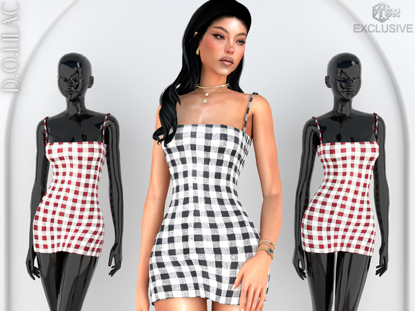 The Sims Resource | Gingham Linen Mini Dress DO0781
