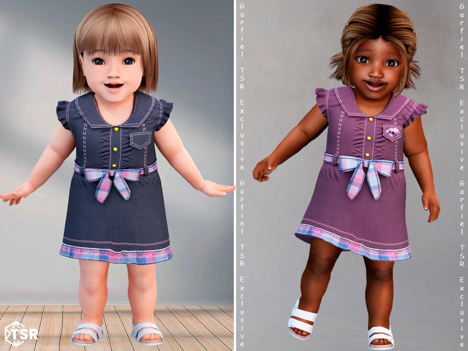 The Sims Resource | Daria - Infant denim dress with plaid bow