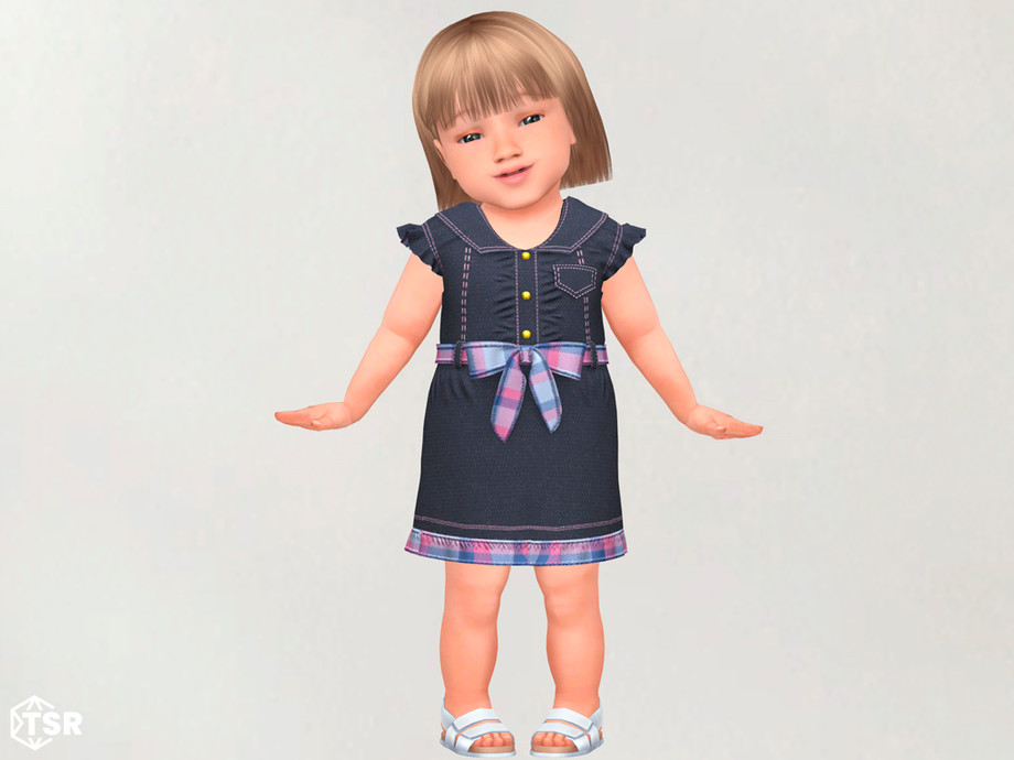 The Sims Resource | Daria - Infant denim dress with plaid bow