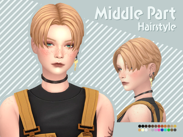 The Sims Resource | Middle Part Hairstyle