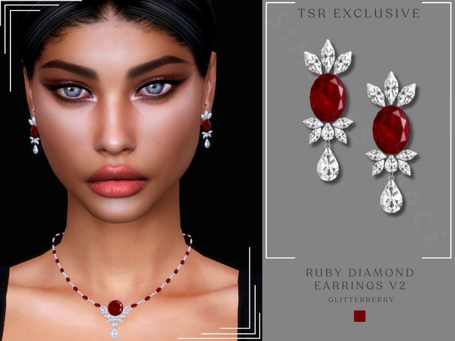 The Sims Resource | Ruby Diamond Earrings v2