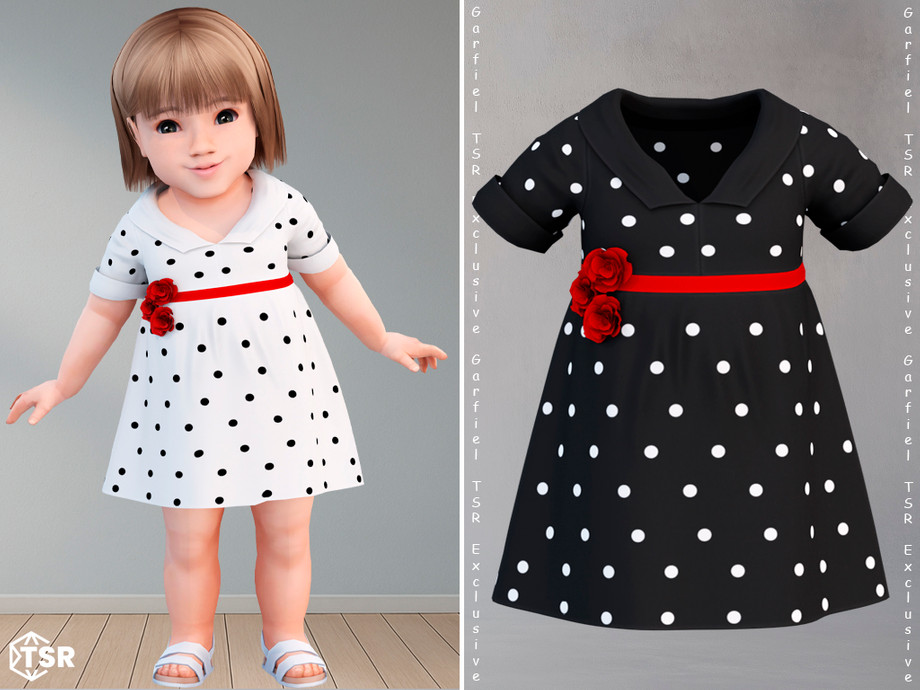 The Sims Resource | Polka dot dress with red roses sash