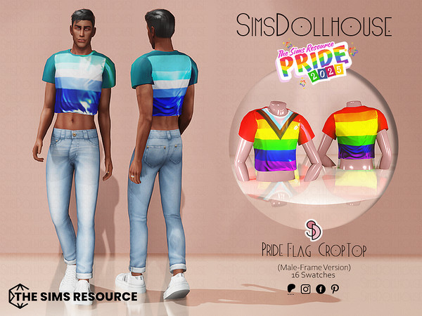The Sims Resource | PRIDE Flag Crop Top - Male-Frame Version