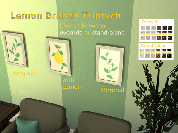 The Sims Resource | Lemon Branch Contemporary Watercolor - triptych set