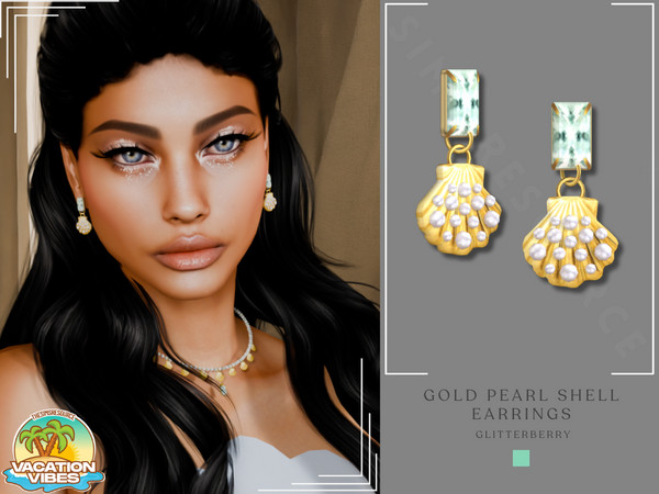 The Sims Resource | Vacation Vibes- Gold Pearl Shell Earrings