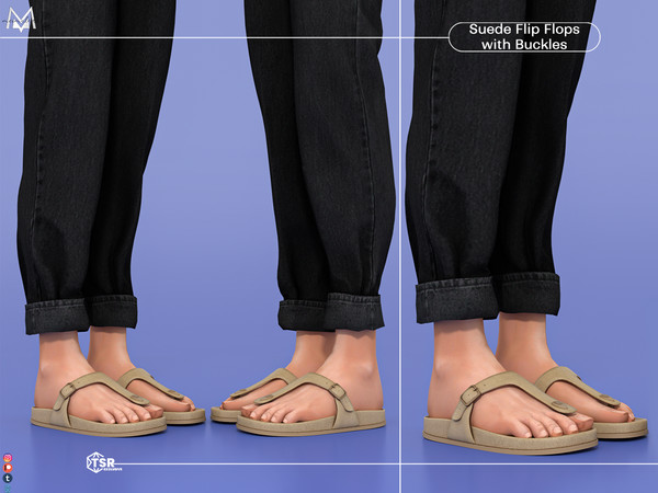 The Sims Resource | Suede Flip Flops with Buckles S583 (Male)