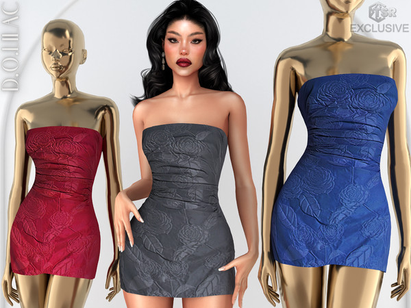 The Sims Resource | Strapless Jacquard Mini Dress DO0916