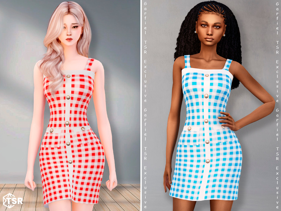 The Sims Resource | Checkered button-front dress