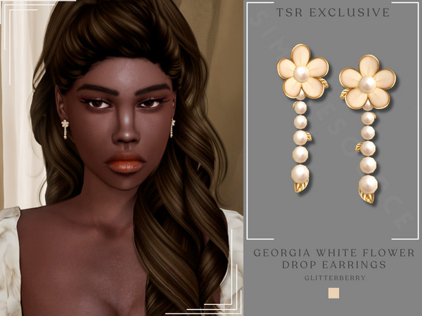 The Sims Resource | Georgia White Flower Drop Earrings
