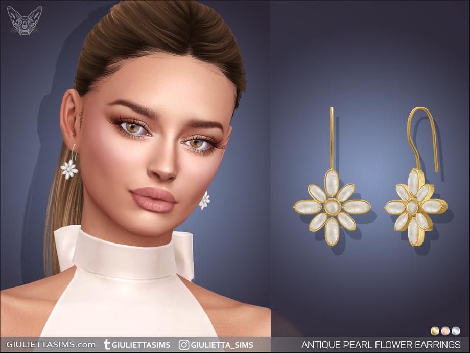 The Sims Resource | Antique Pearl Flower Earrings