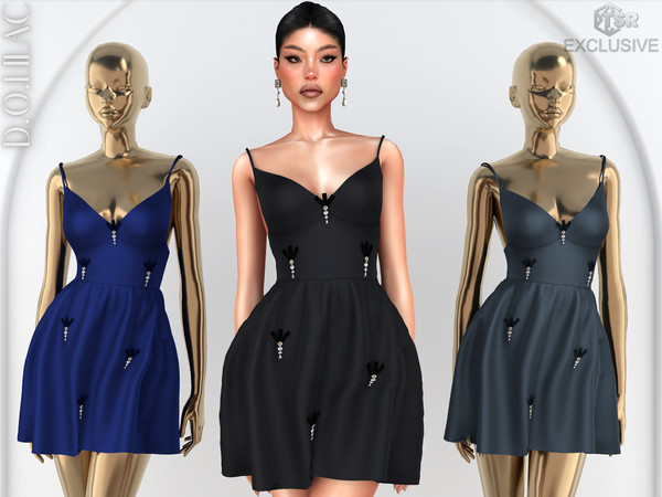 The Sims Resource | Sweetheart Neckline Crystal Stones Dress DO0960