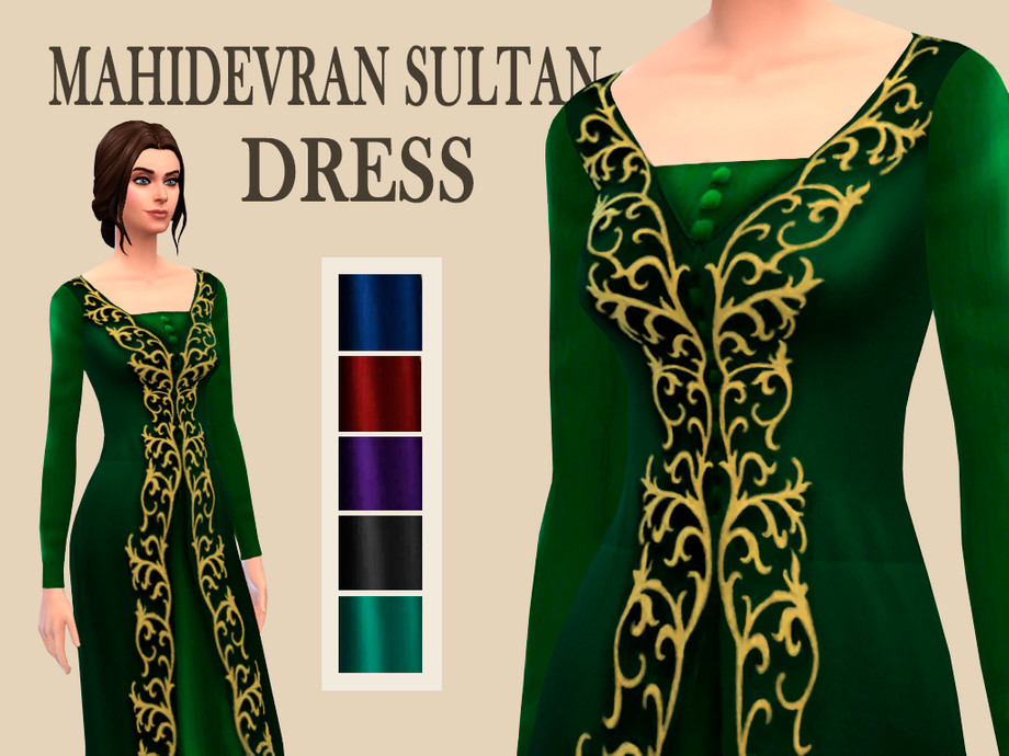 The Sims Resource | Dress with golden embroidery inspired by Mahidevran ...