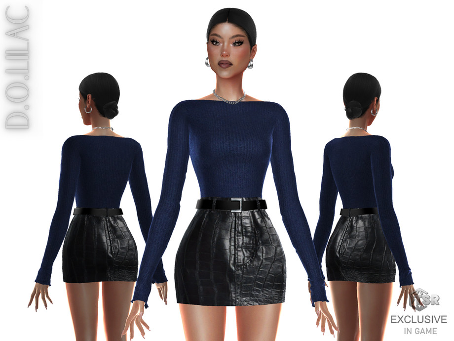 The Sims Resource | Croc Effect Faux Leather Mini Skirt DO0978
