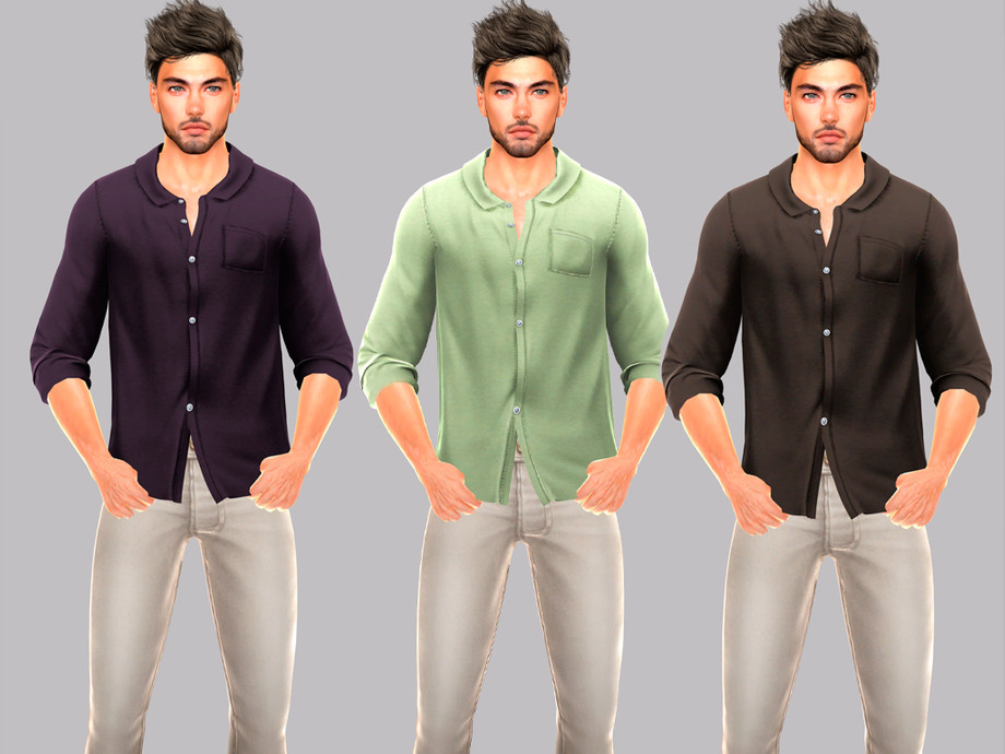 The Sims Resource | Adult - Casual button-up shirt with pocket