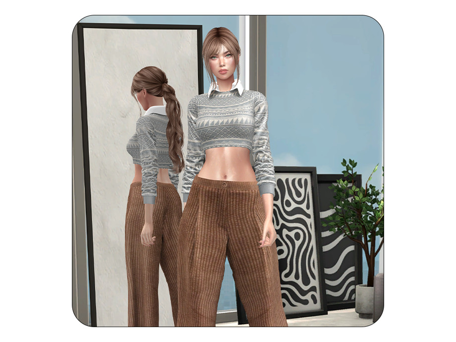 The Sims Resource | Clothes SET512 - Low Waist Wide Leg Velvet Trousers ...