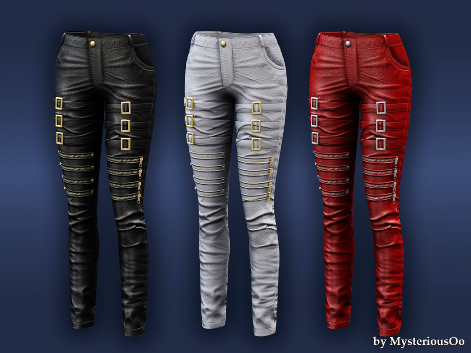 The Sims Resource | Leather pants with belts and zippers Female