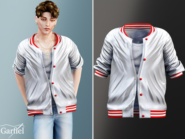 The Sims Resource | Adult - Silver metallic bomber with red striped trim