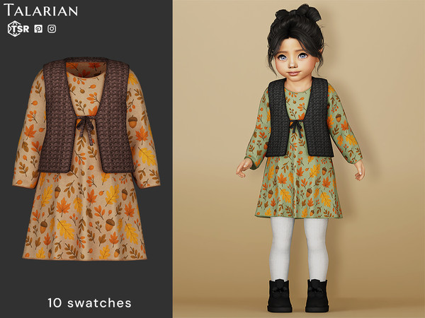 The Sims Resource | Brielle Autumn Dress With Knitted Vest
