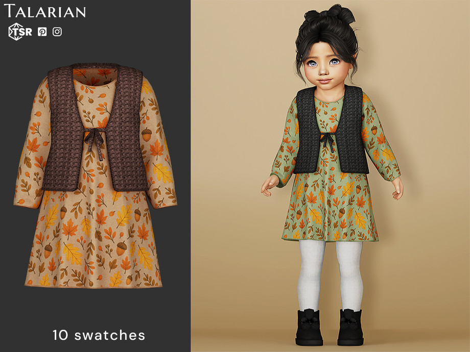 The Sims Resource | Brielle Autumn Dress With Knitted Vest