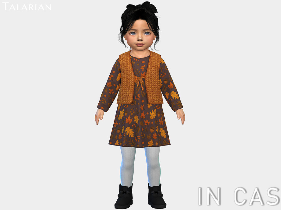 The Sims Resource | Brielle Autumn Dress With Knitted Vest
