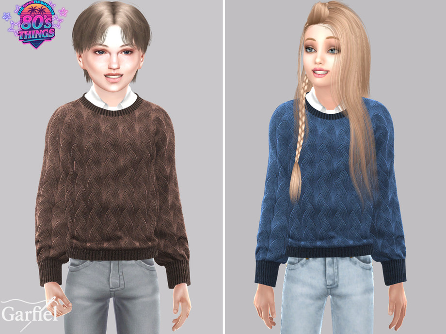The Sims Resource | Child - cozy cable knit sweater with collar
