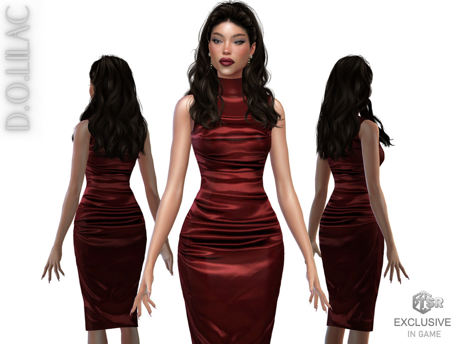 The Sims Resource | Ruched Satin Midi Dress DO2081
