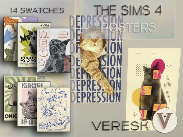 The Sims Resource | VERESK_Posters with cats
