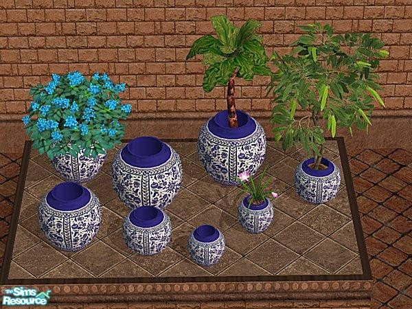 The Sims Resource - Cobalt Floral Pots