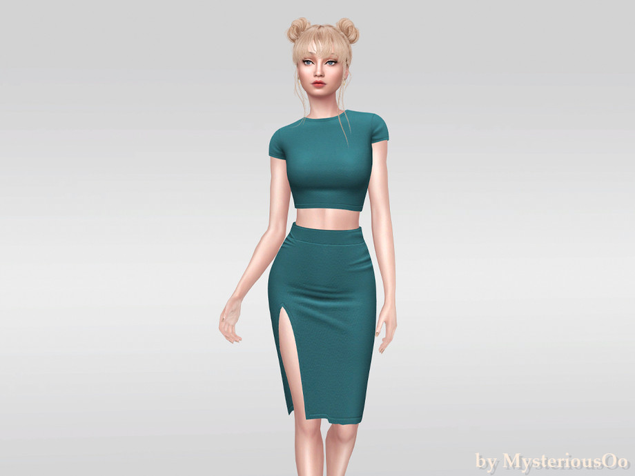 The Sims Resource | Knit high slit midi skirt