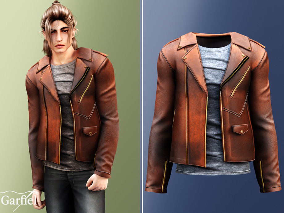 The Sims Resource | Adult - Worn-leather biker jacket with tee