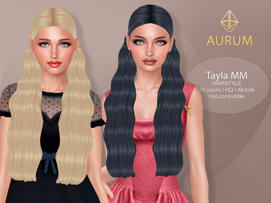 The Sims Resource | Tayla - Long Wavy Double Pigtails