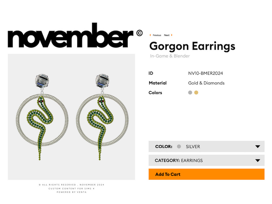 The Sims Resource | November - Gorgon Earrings (Patreon Exclusive)